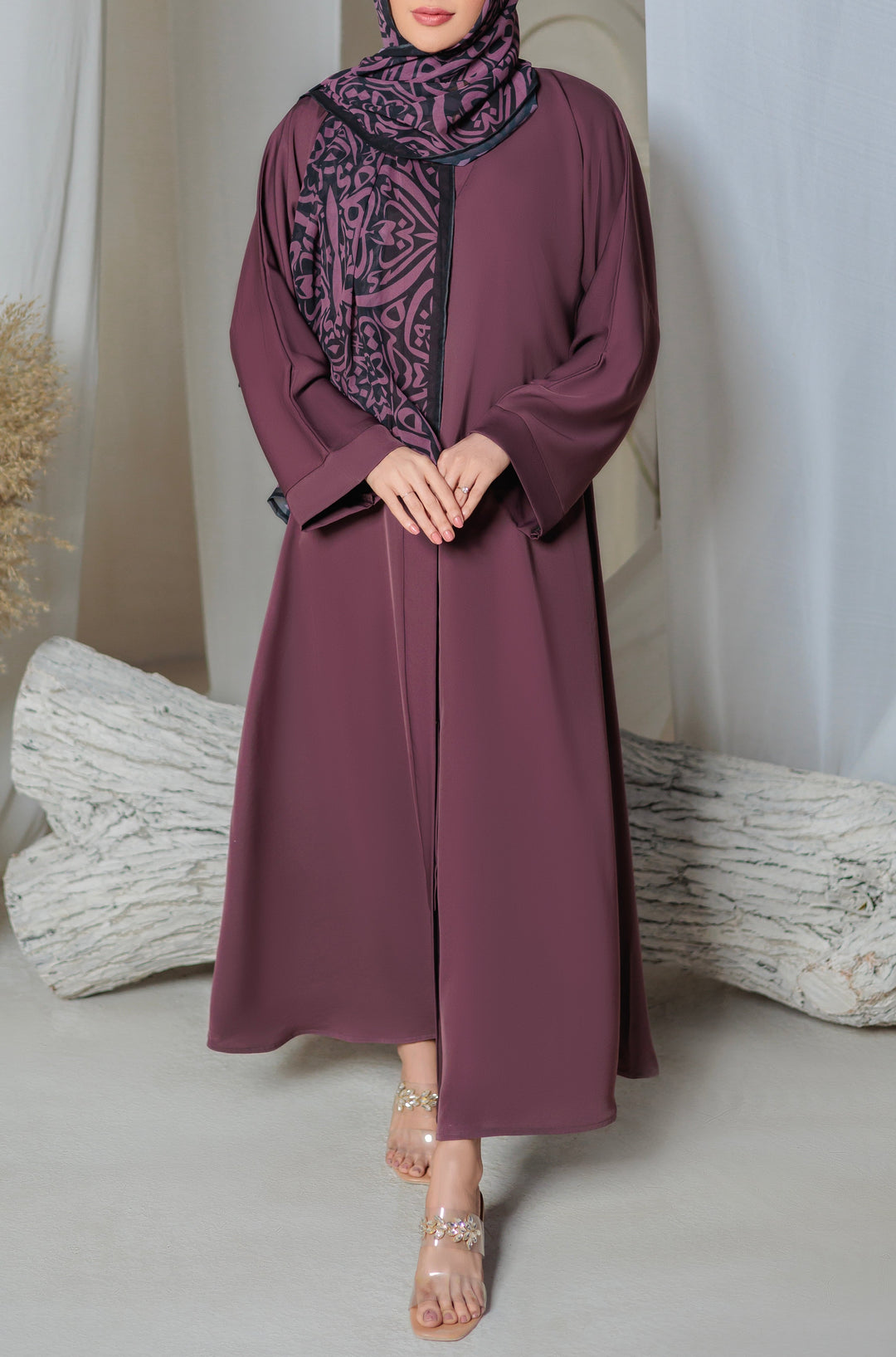Maroon Front Open Abaya